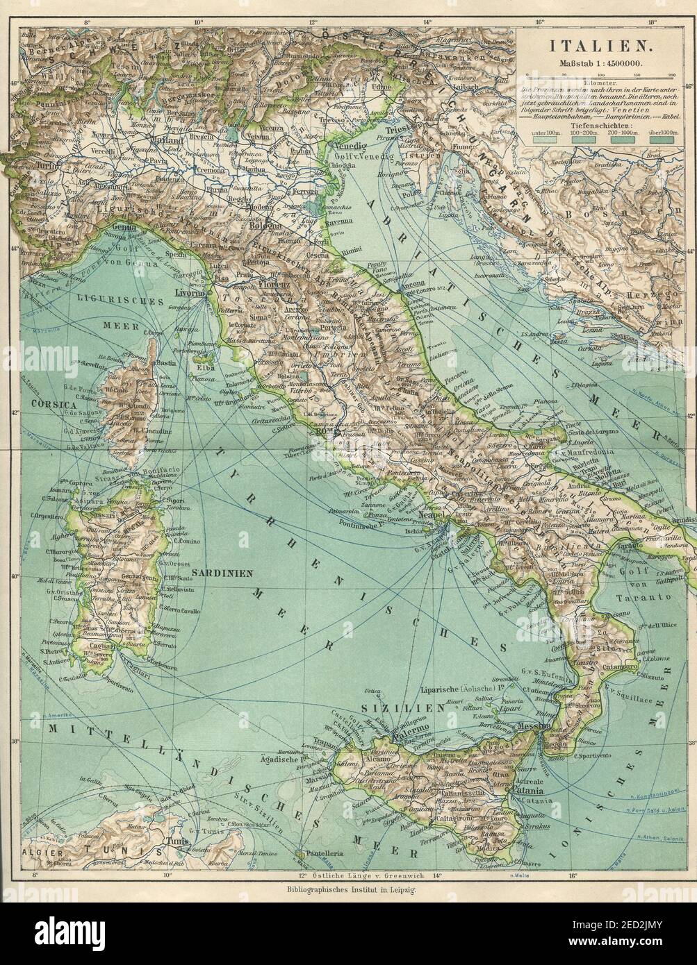 Beautiful vintage hand drawn map of Italy from old book. Can be used as ...