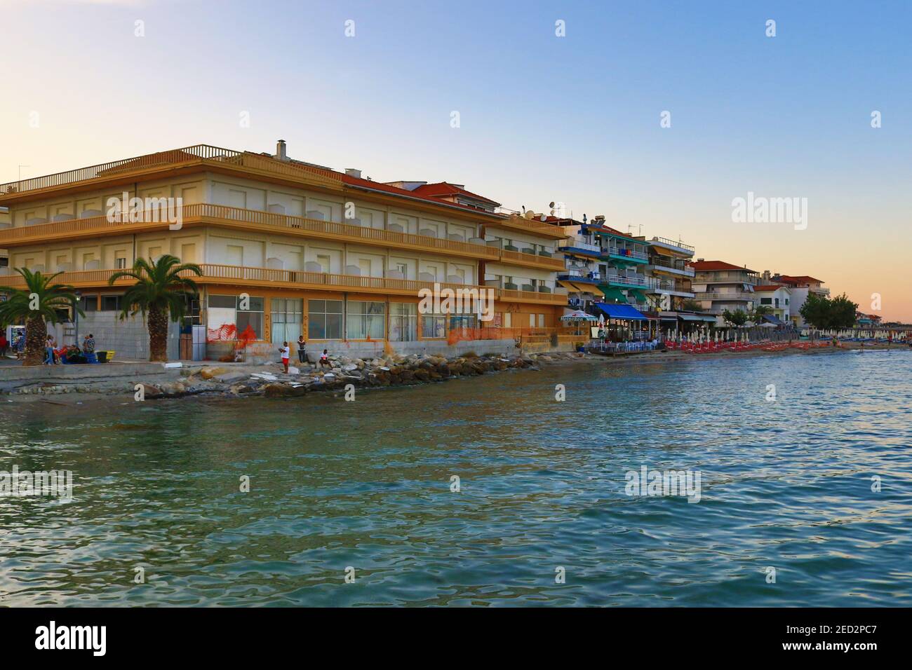Sunrise over Paralia Katerinis beach.Paralia is a tourist seaside ...