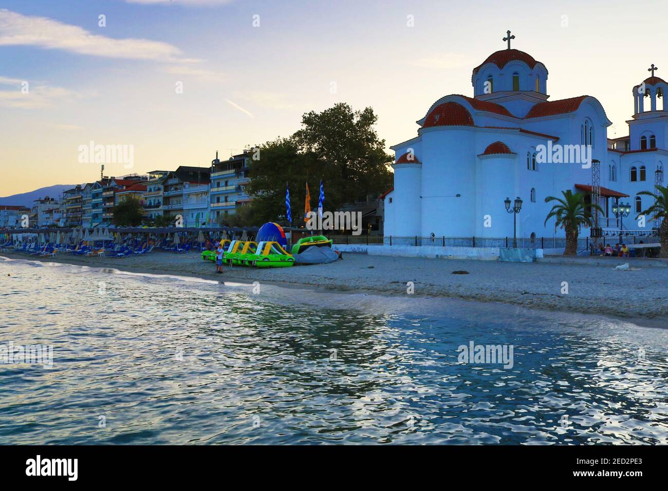 Sunrise over Paralia Katerinis beach.Paralia is a tourist seaside ...