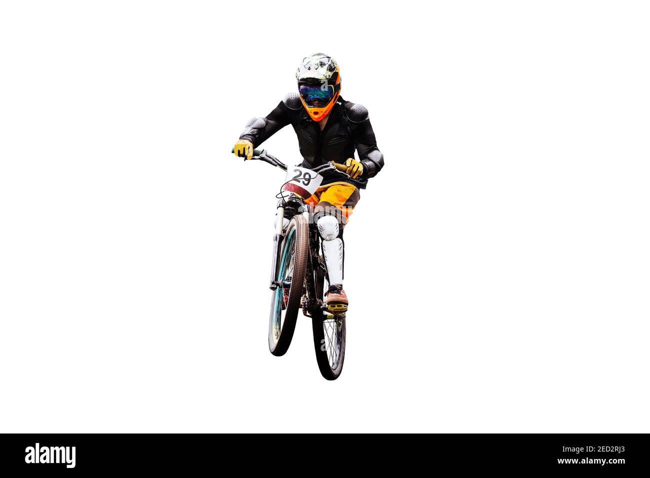 athlete downhill bike rides race isolated on white background Stock ...