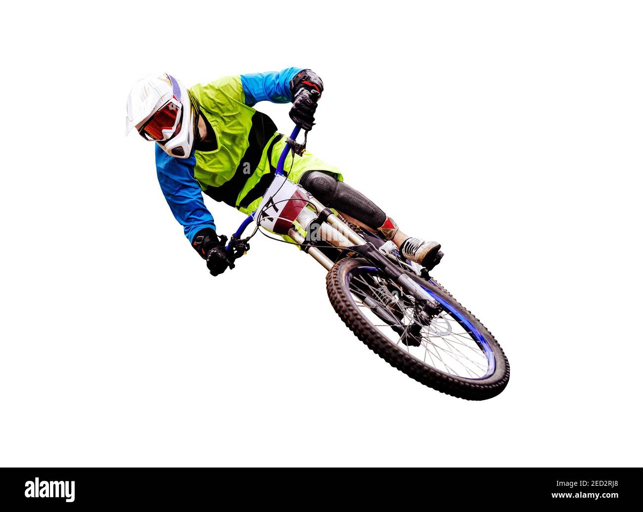 downhill athlete biker ride isolated on white background Stock Photo ...
