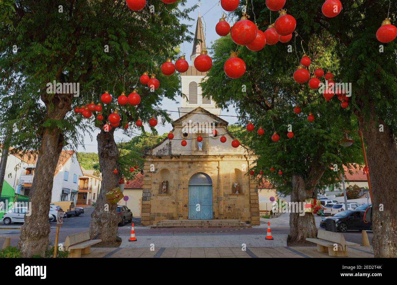 The Catholic Church Notre Dame in Sainte Anne town with Christmas ...
