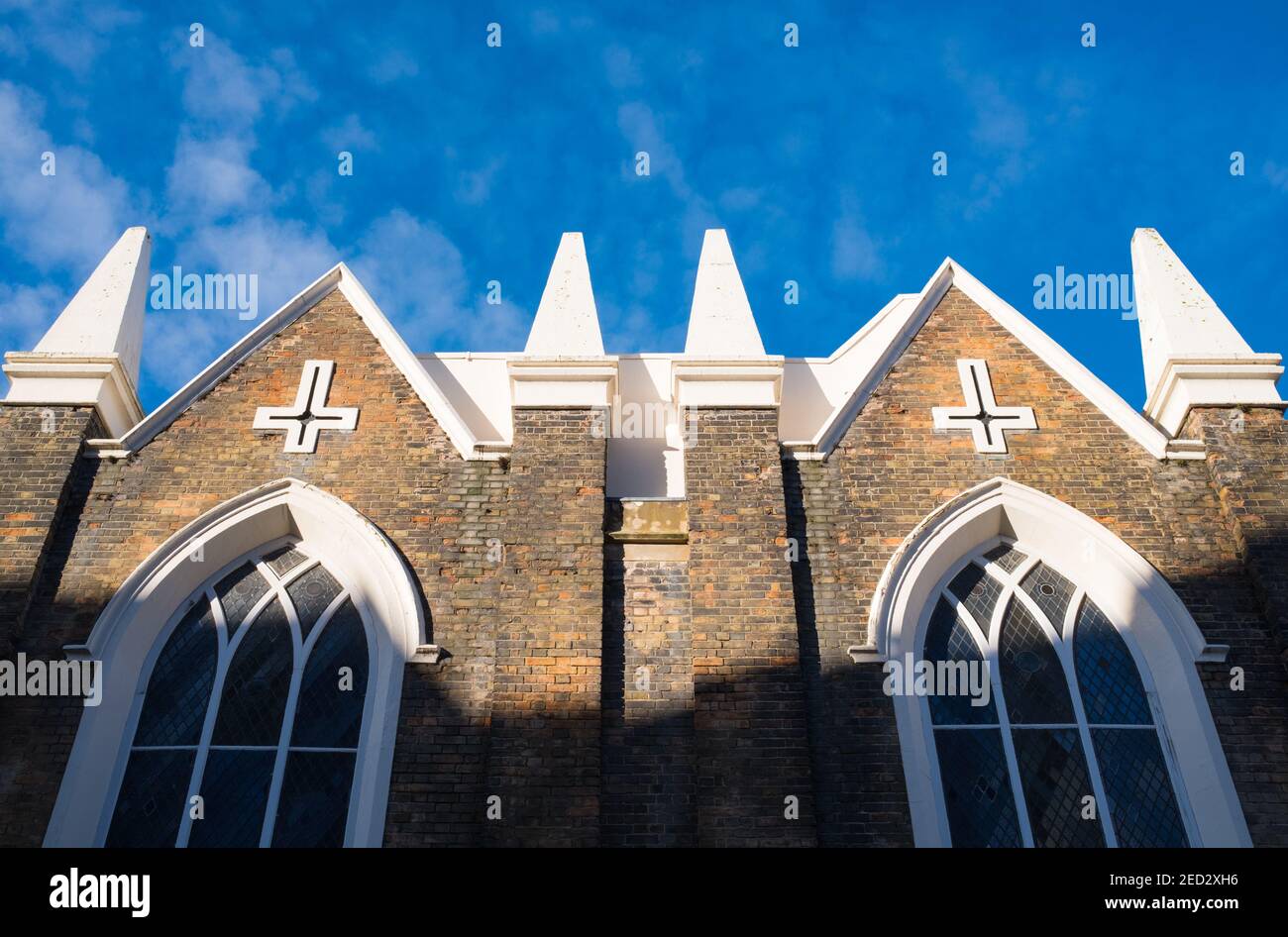 Former St Marys Church, with its inverted crosses and Egyptian style ...