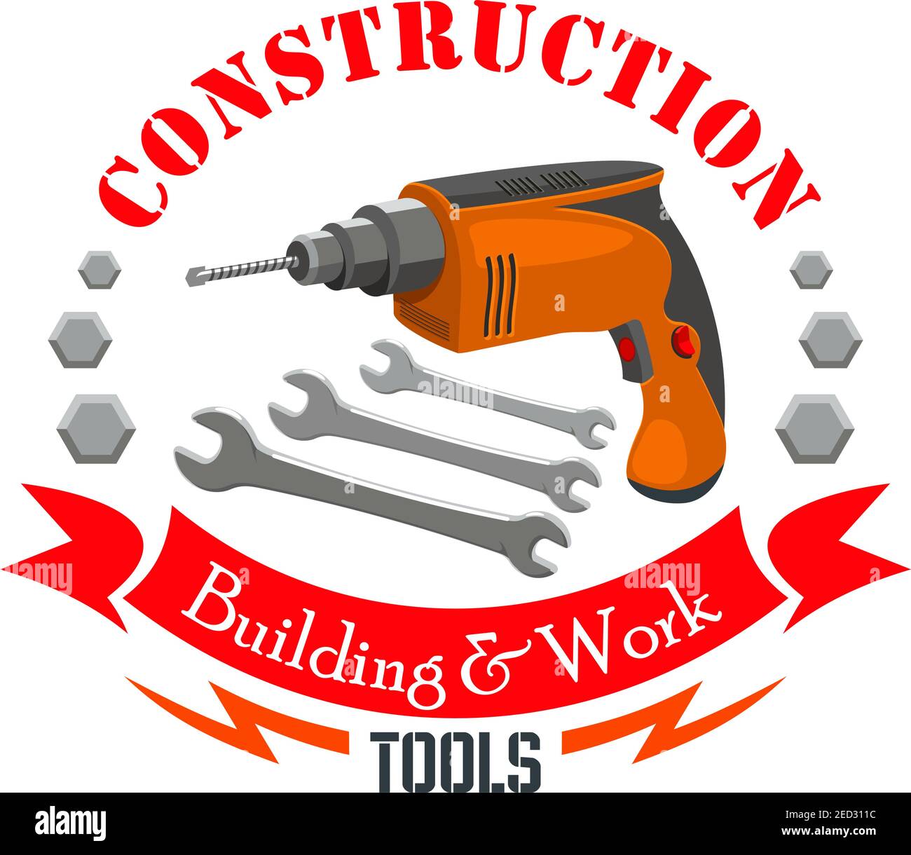 Construction sign. Repair, building, fix work tools icon of vector ...