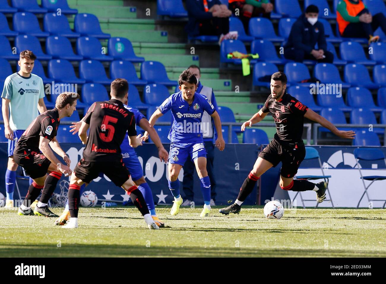 Getafe, Spain. 14th Feb, 2021. (L-R) Takefusa Kubo (Getafe), Mikel ...