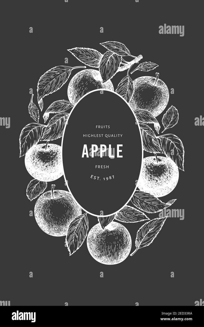 Apple branch design template. Hand drawn vector garden fruit ...