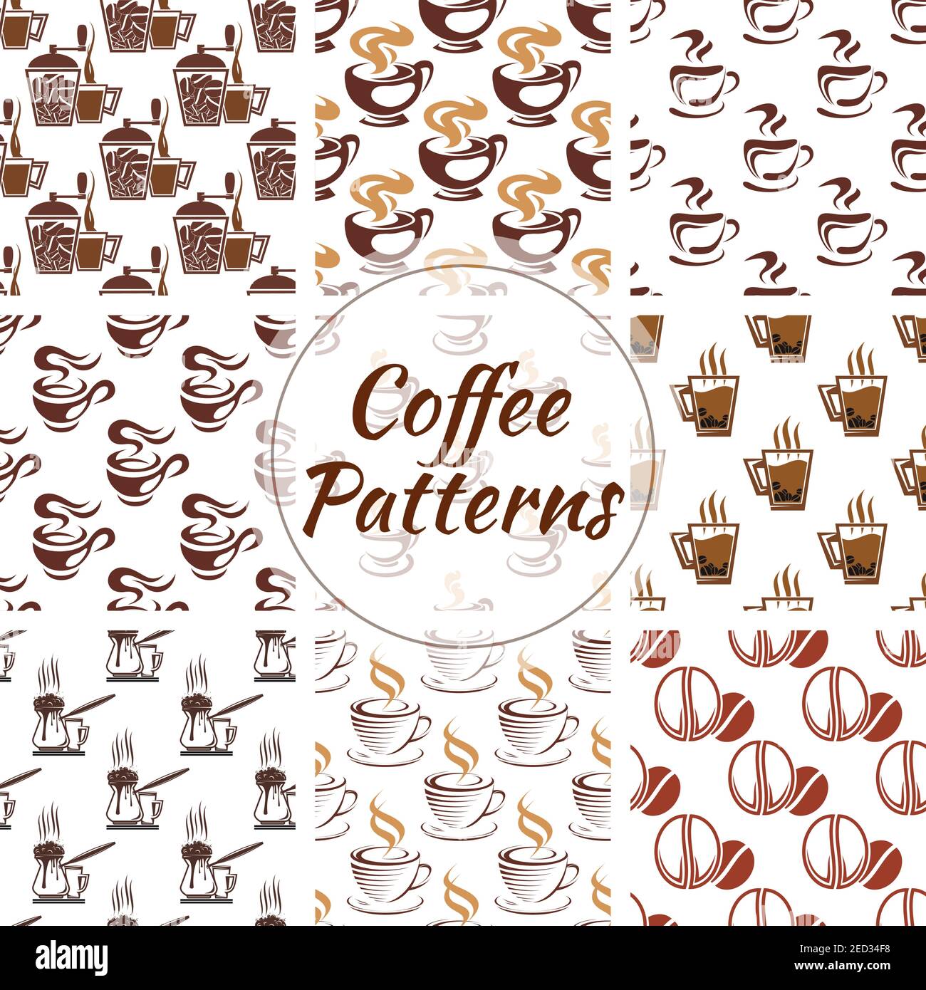 Coffee pattern of vector coffee bean, cup, coffee mill, moka ...