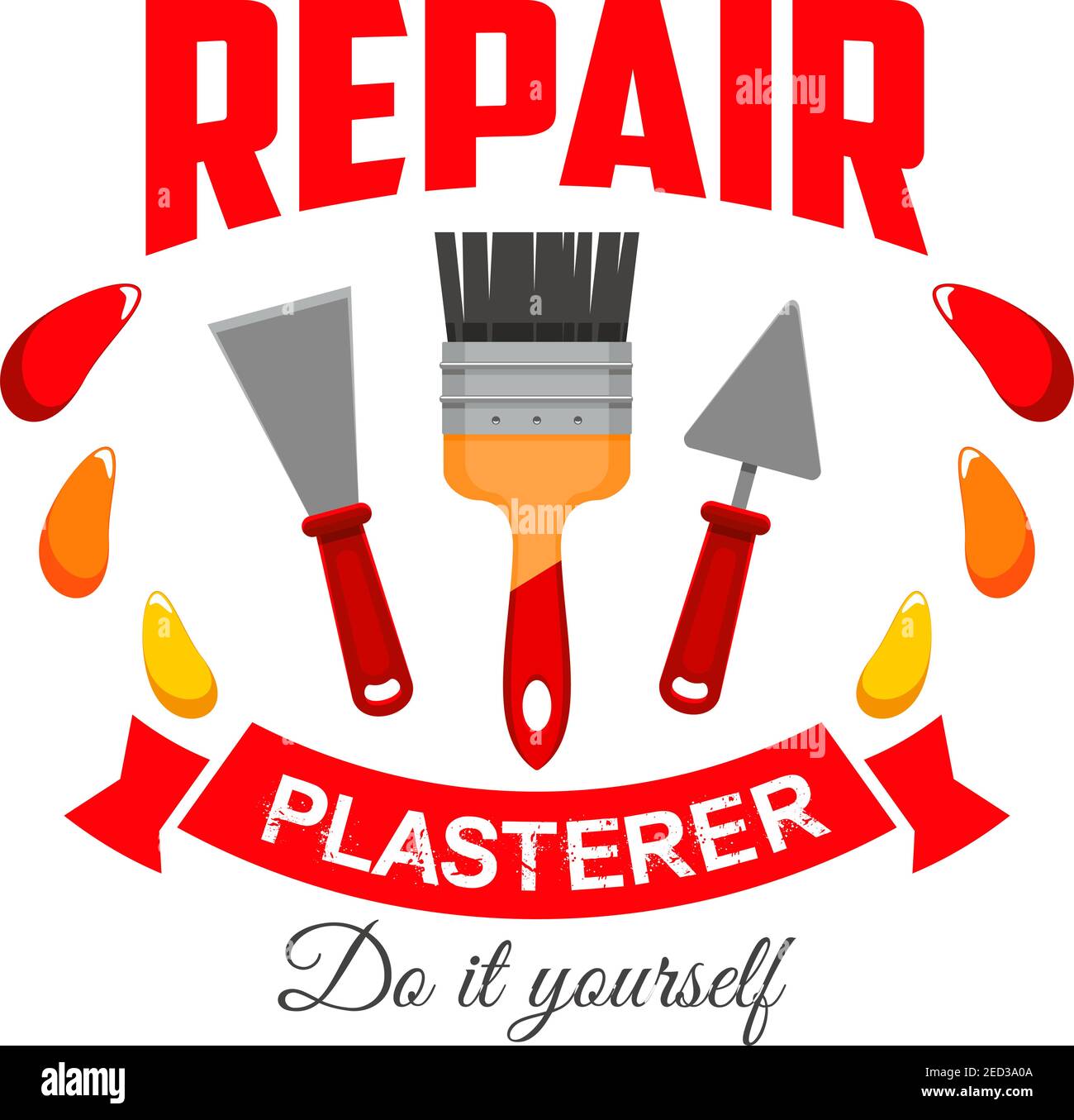 Plasterer repair badge sign. Vector symbol of plasterer home repairing ...