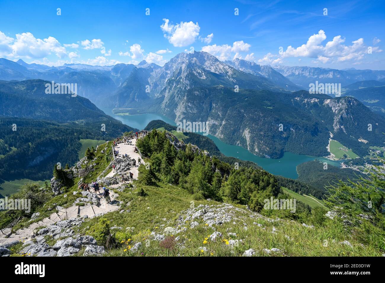 KOENIGSSEE, GERMANY - August 10, 2020: View on lake Koenigssee from the ...