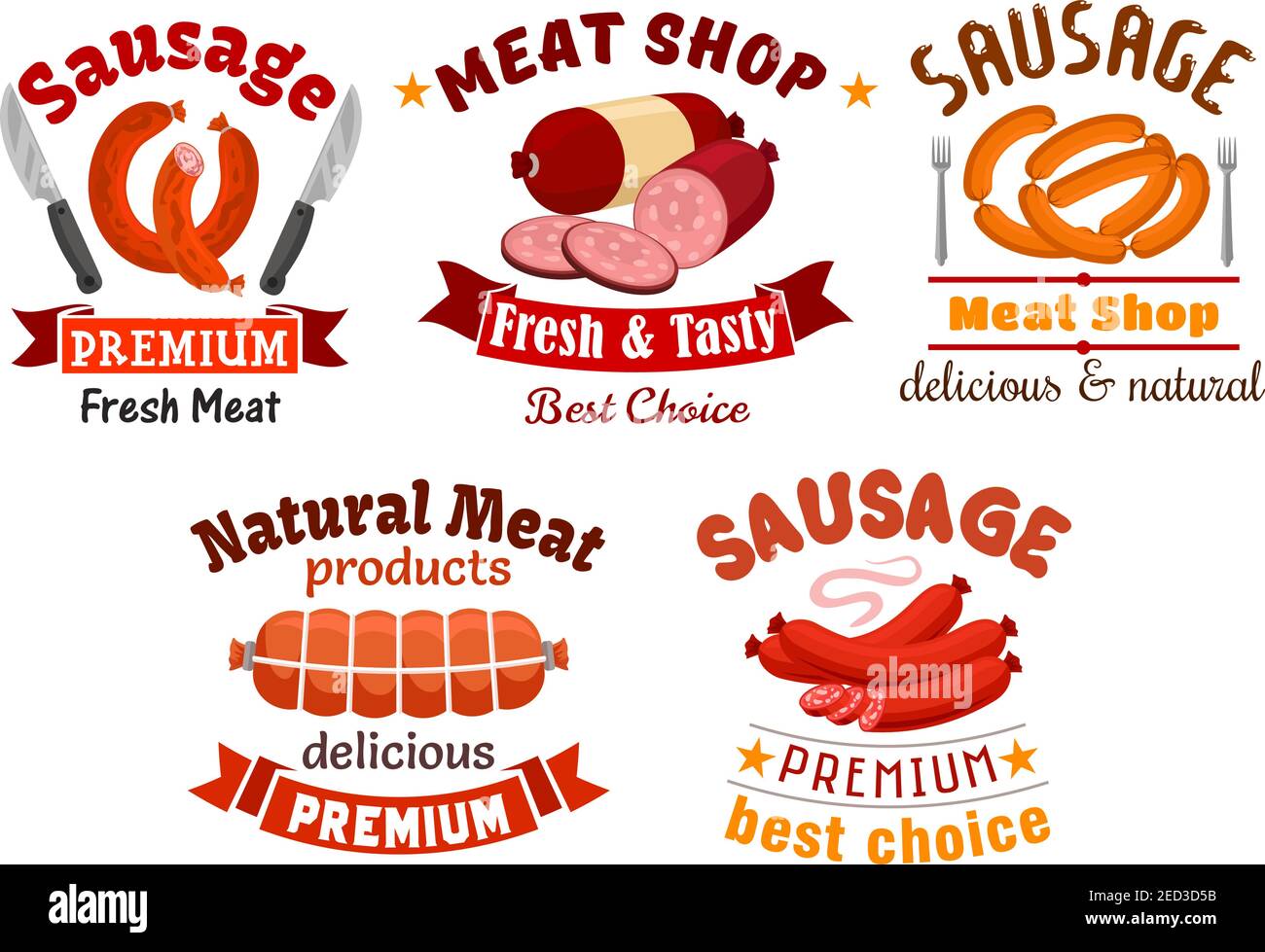 Meat shop signs set. Grocery market, butcher shop vector icons of fresh ...