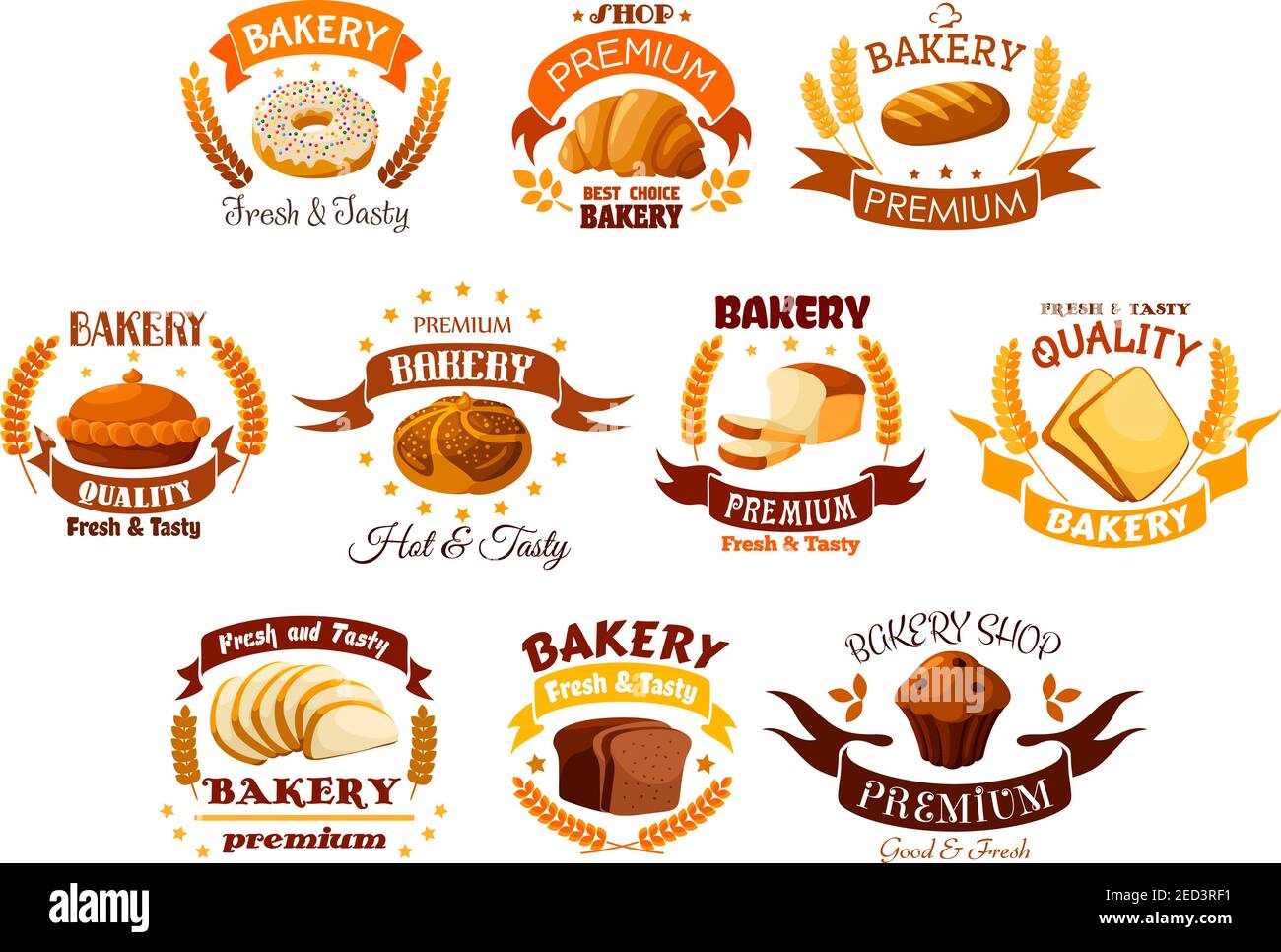 Bakery shop signs of bread, pastry dessert icons. Vector isolated ...