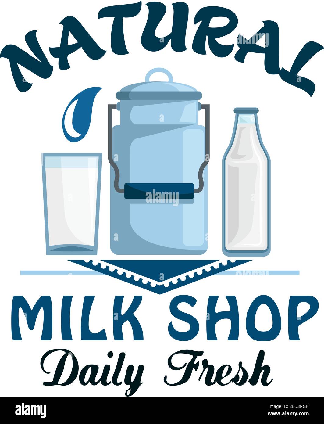 Milk, natural dairy product symbol. Milk can, bottle and glass of fresh ...