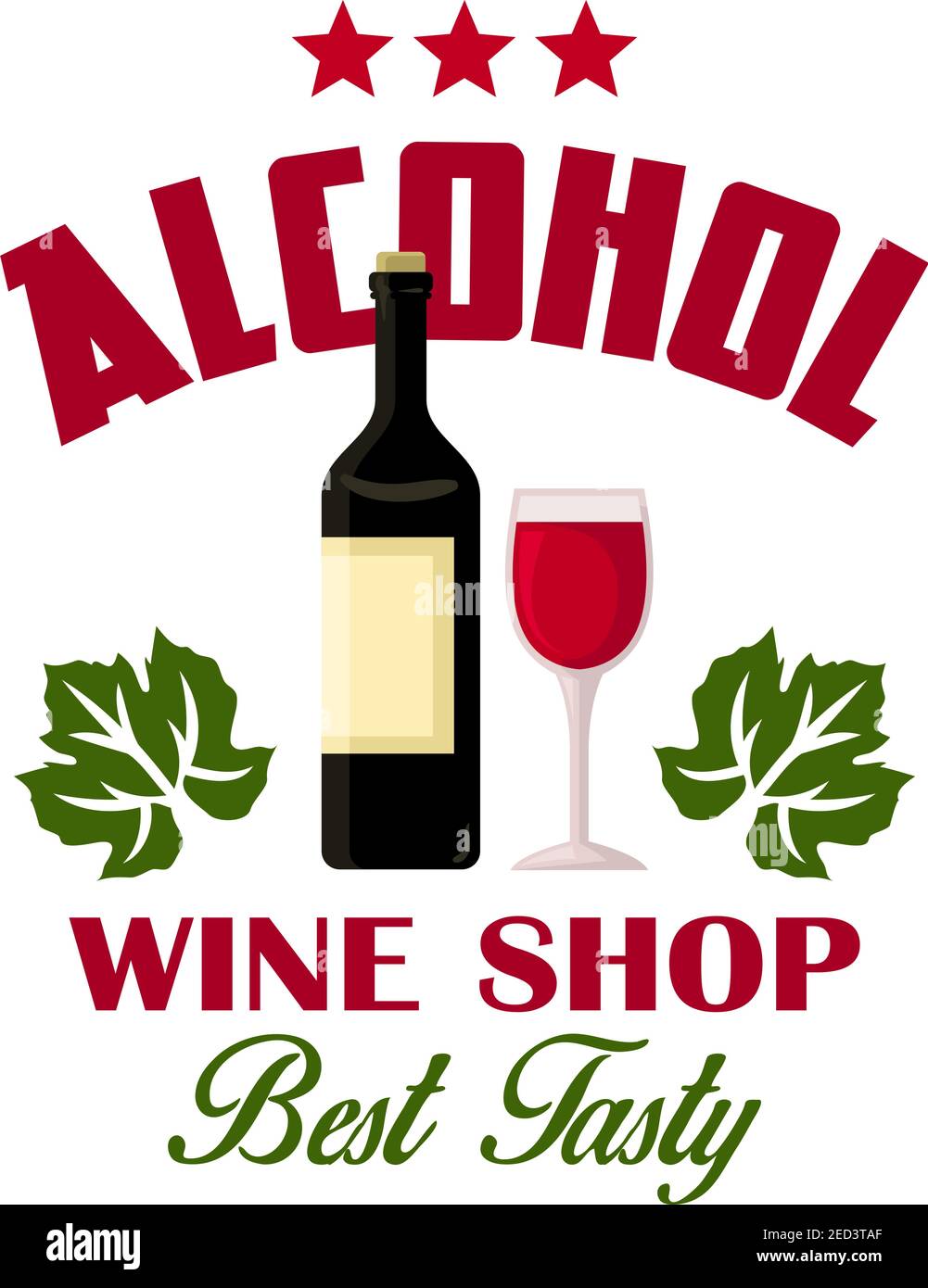 Wine shop sign of vector wine bottle, green vine, wine glass icons ...