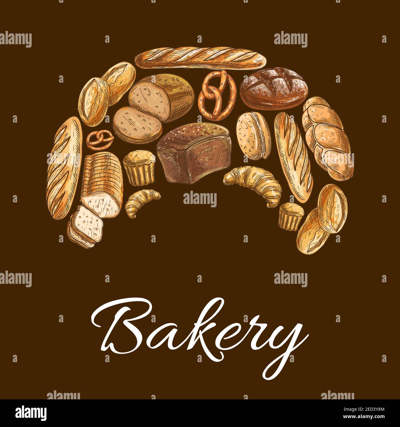 Bakery shop sign of bread icons. Wheat and rye bread loaf, bagel ...