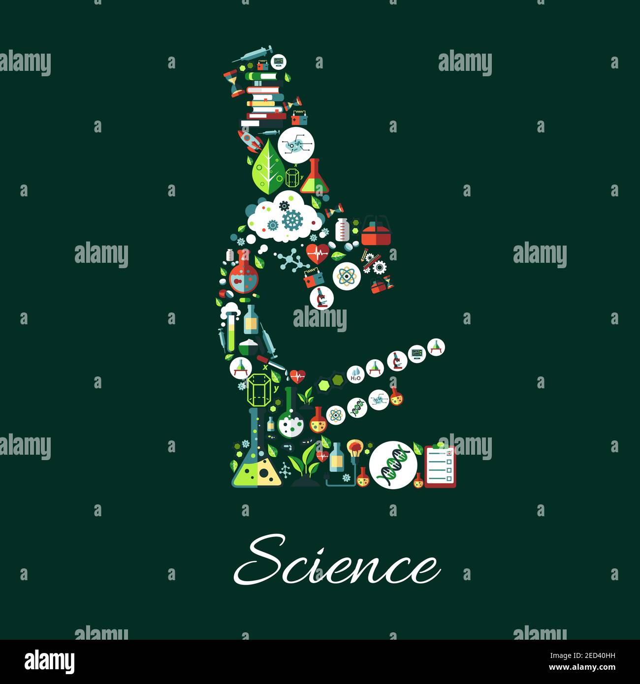 Science poster. Microscope symbol of astronomy, chemistry, physics ...