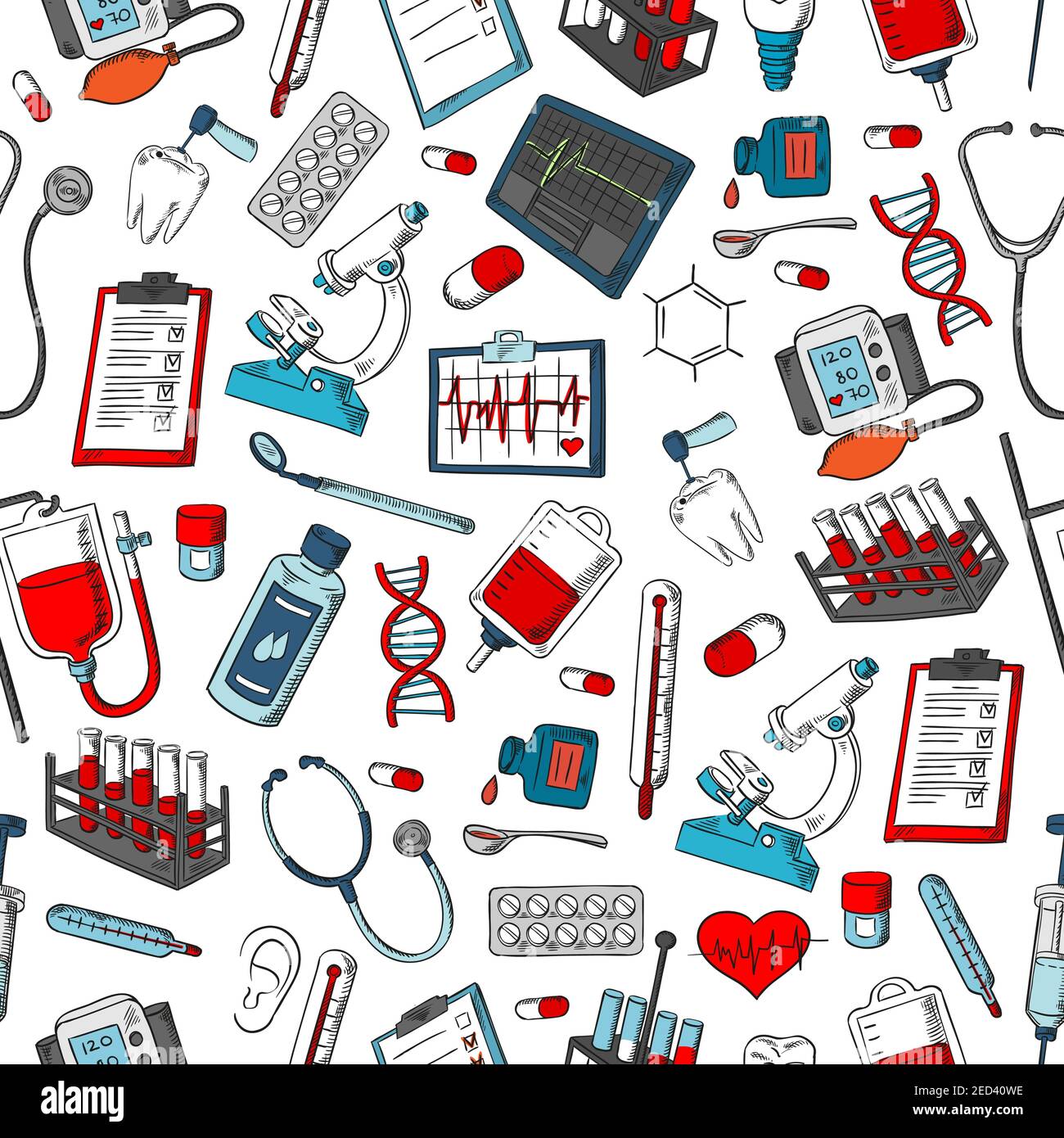 Medical seamless pattern. Medicine background of vector medical symbols ...