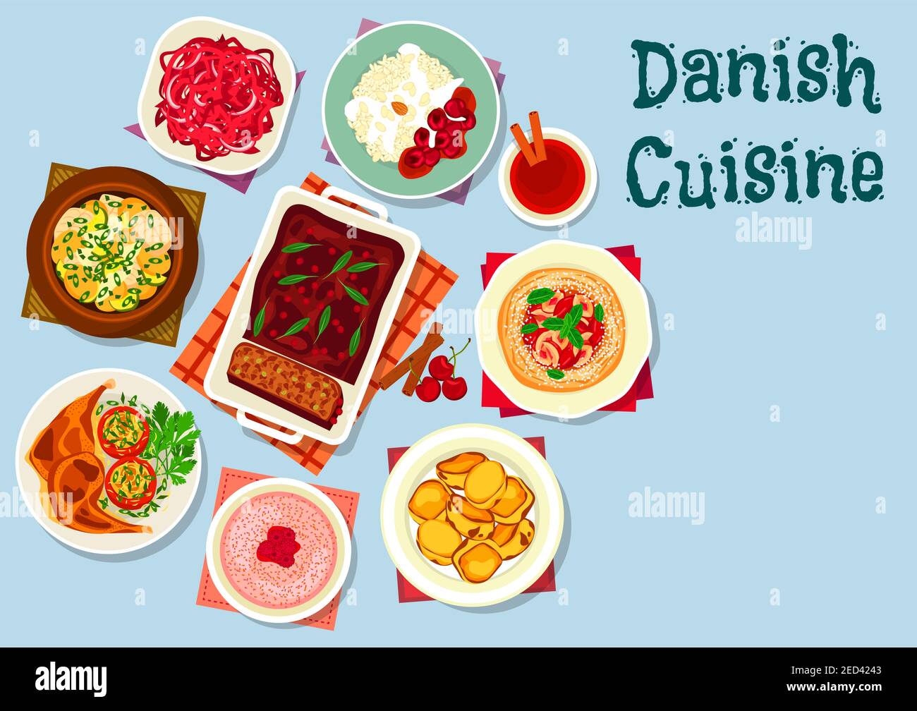 Danish and scandinavian cuisine dishes icon with fish vegetable stew ...