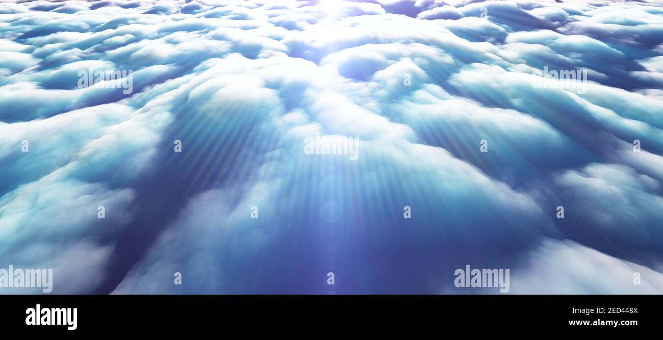 above clouds sun ray 3d render illustration Stock Photo - Alamy