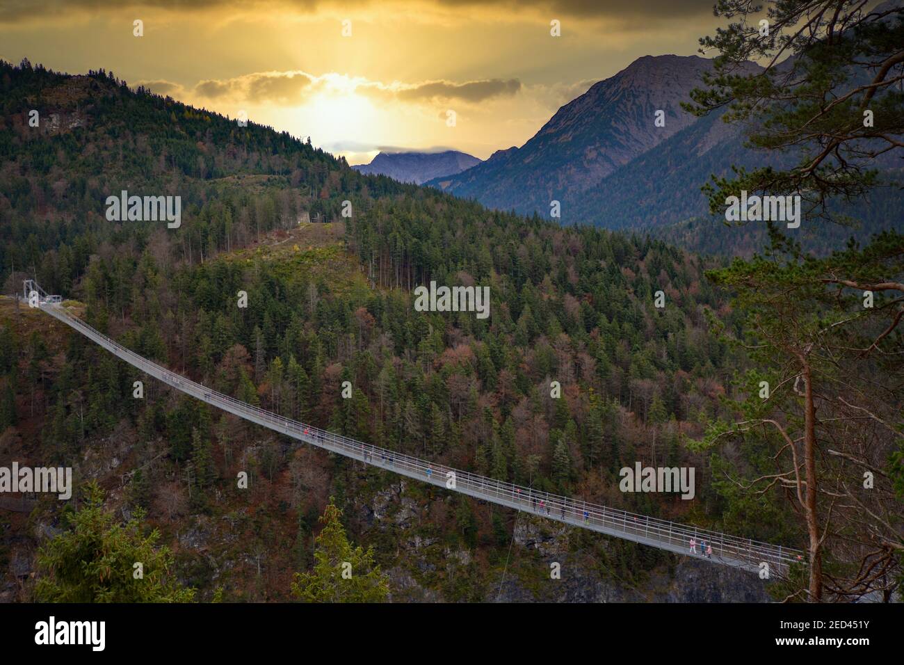 Highline 179 Pedestrian Suspension Bridge - Austria at sunset Stock ...