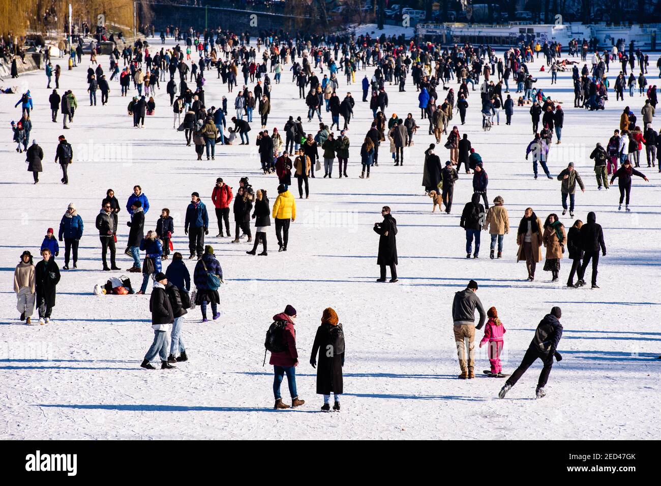 Germany, Berlin, February 14, 2021: People enjoy the weekend in the ...