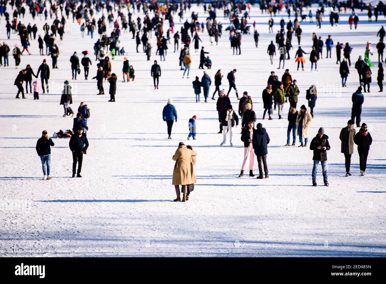 Germany, Berlin, February 14, 2021: People enjoy the weekend in the ...
