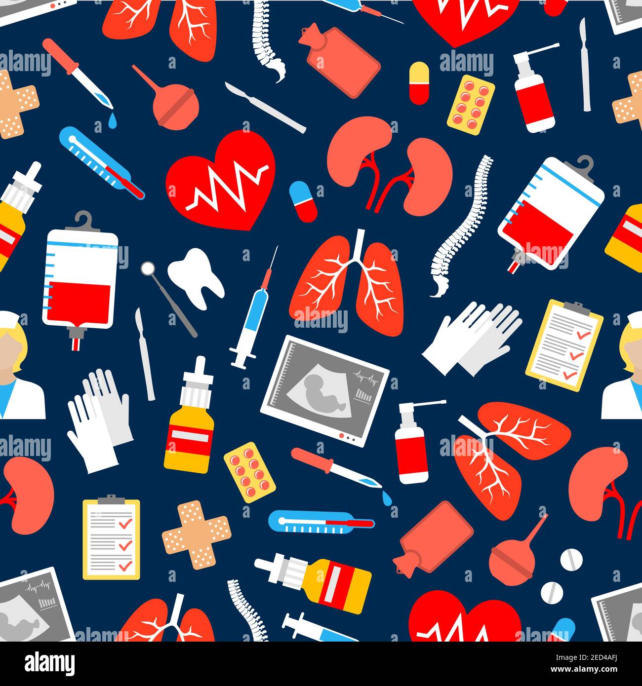 Medicine and healthcare seamless pattern with heart and syringe ...