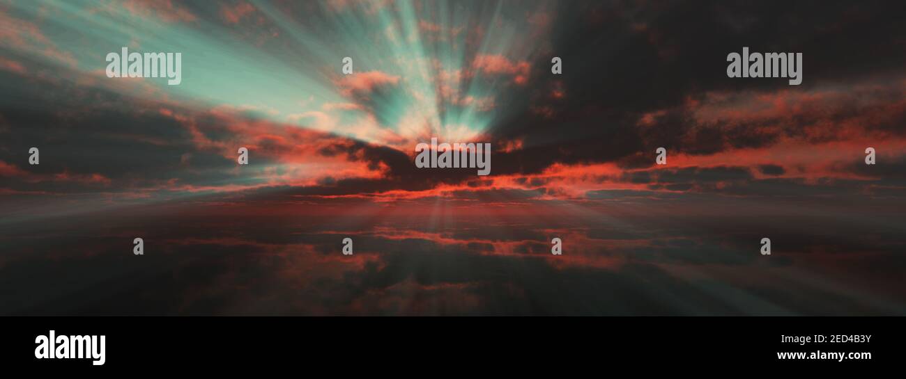 sunset calmly sea sun ray 3d render illustration Stock Photo - Alamy
