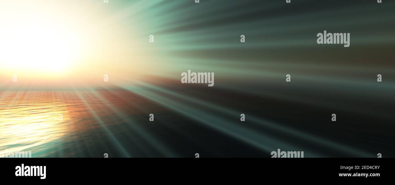 sunset sea sun ray clear sky, 3d rendering illustration Stock Photo - Alamy