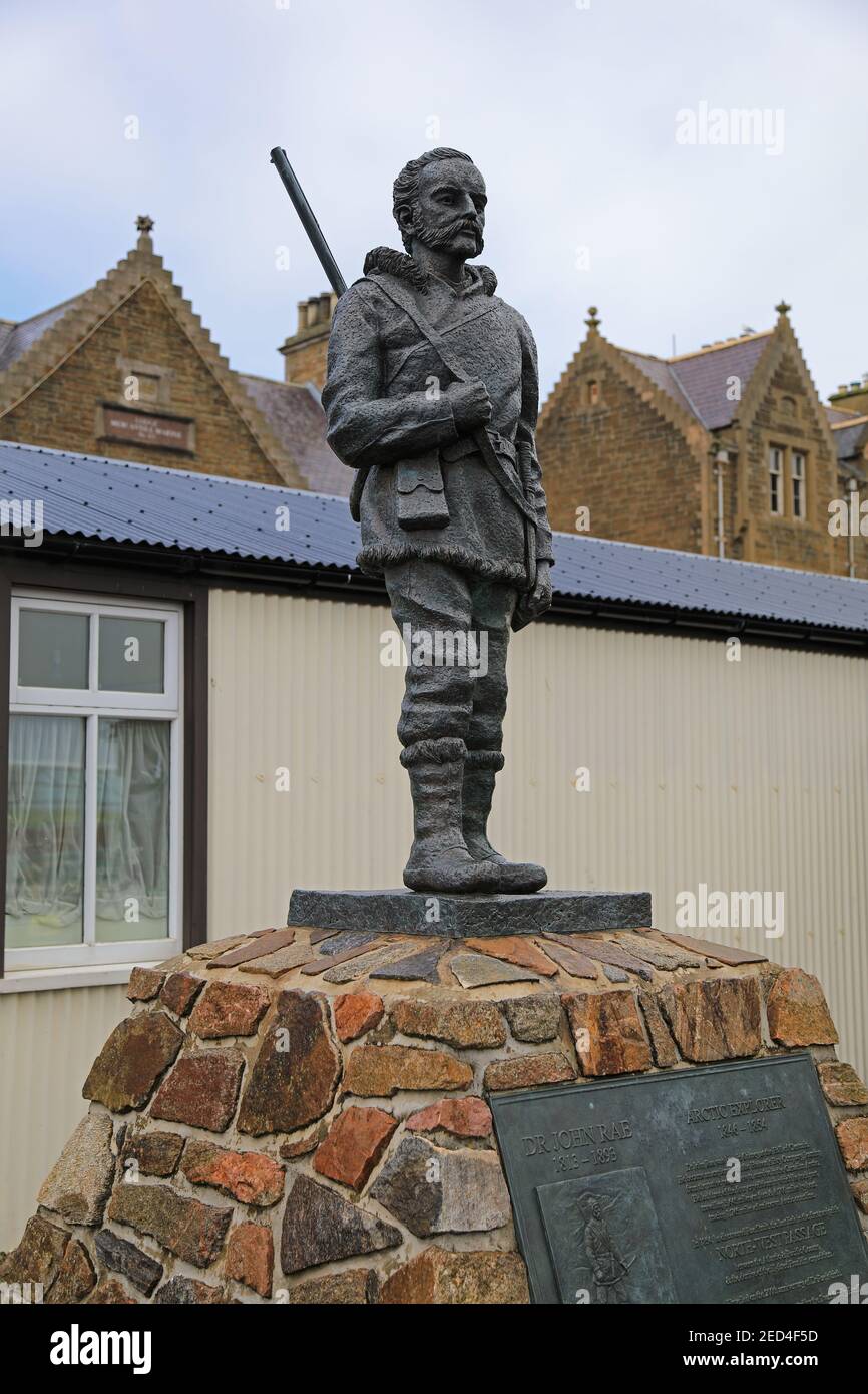 Statue of Dr John Rae, 19th Century Canadian Explorer on the harbour ...