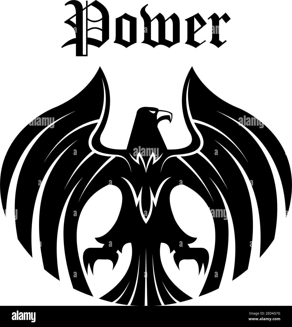 Heraldic eagle symbol. Black bird with open wings round badge. Coat of ...