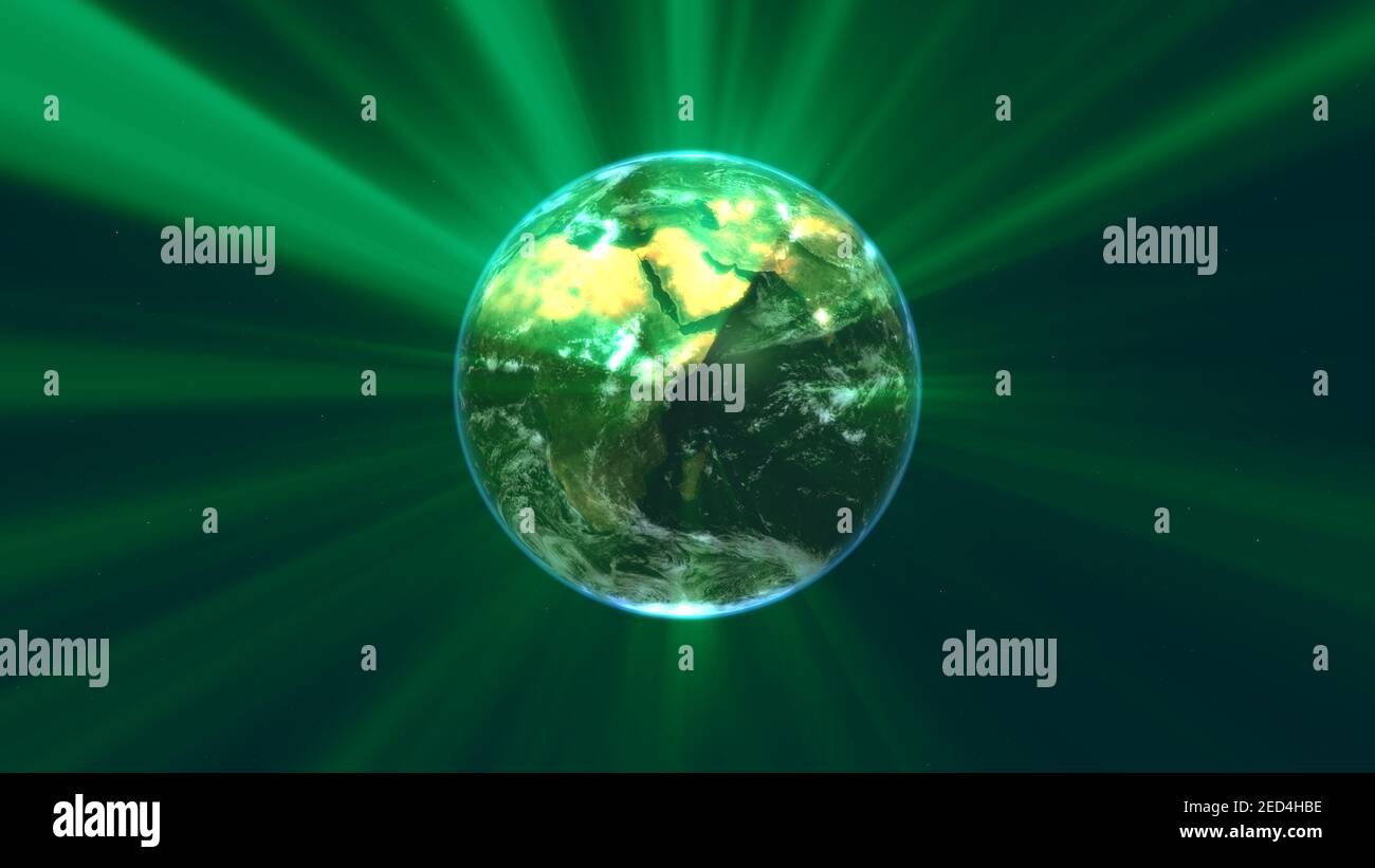 earth globe with glowing details and light rays. 3d illustration render ...