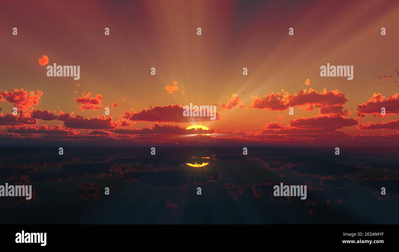 sunset calmly sea sun ray 3d render illustration Stock Photo - Alamy