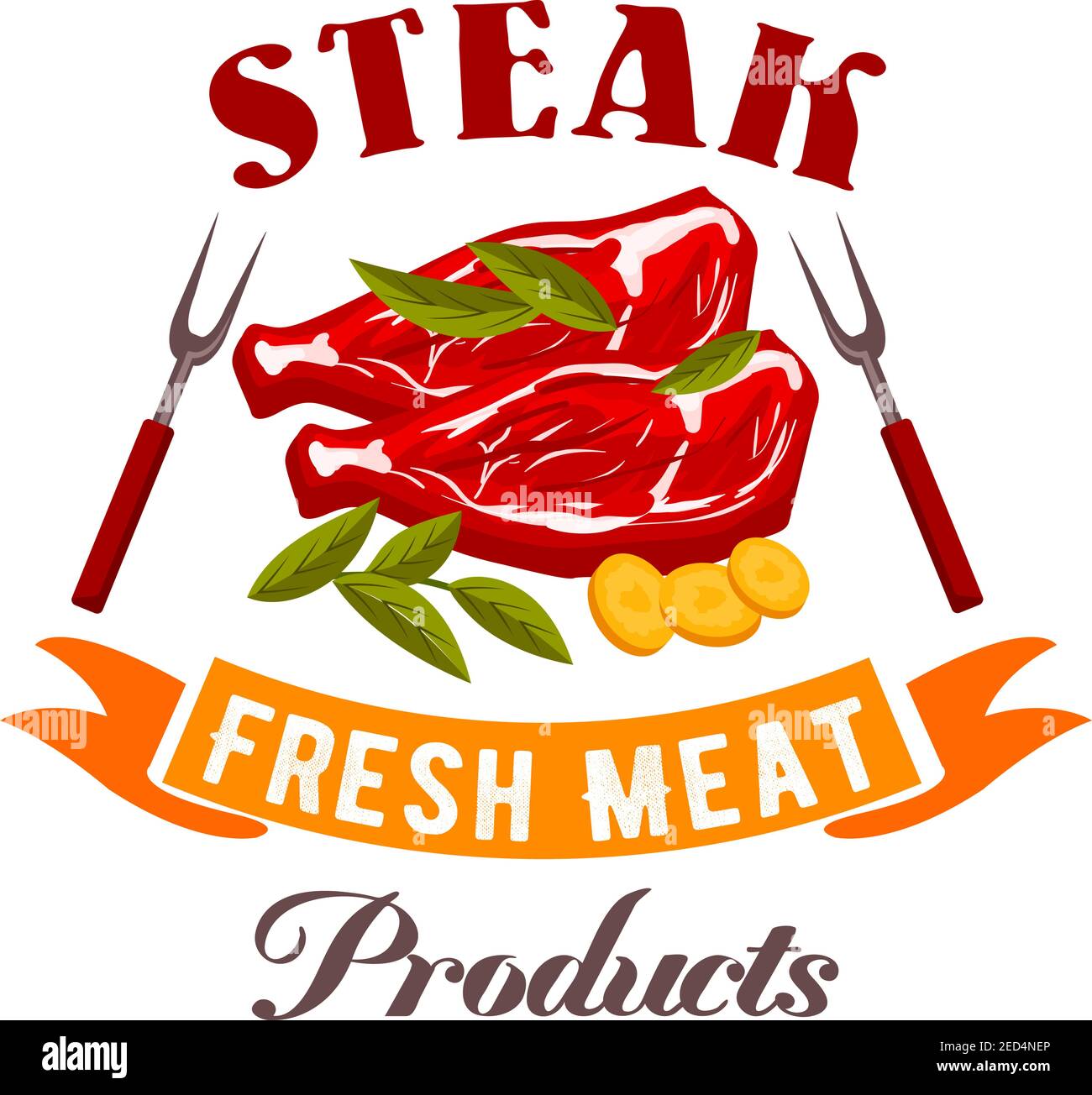 Steak sign. Fresh meat shop vector icon. Natural fresh meat steak of ...