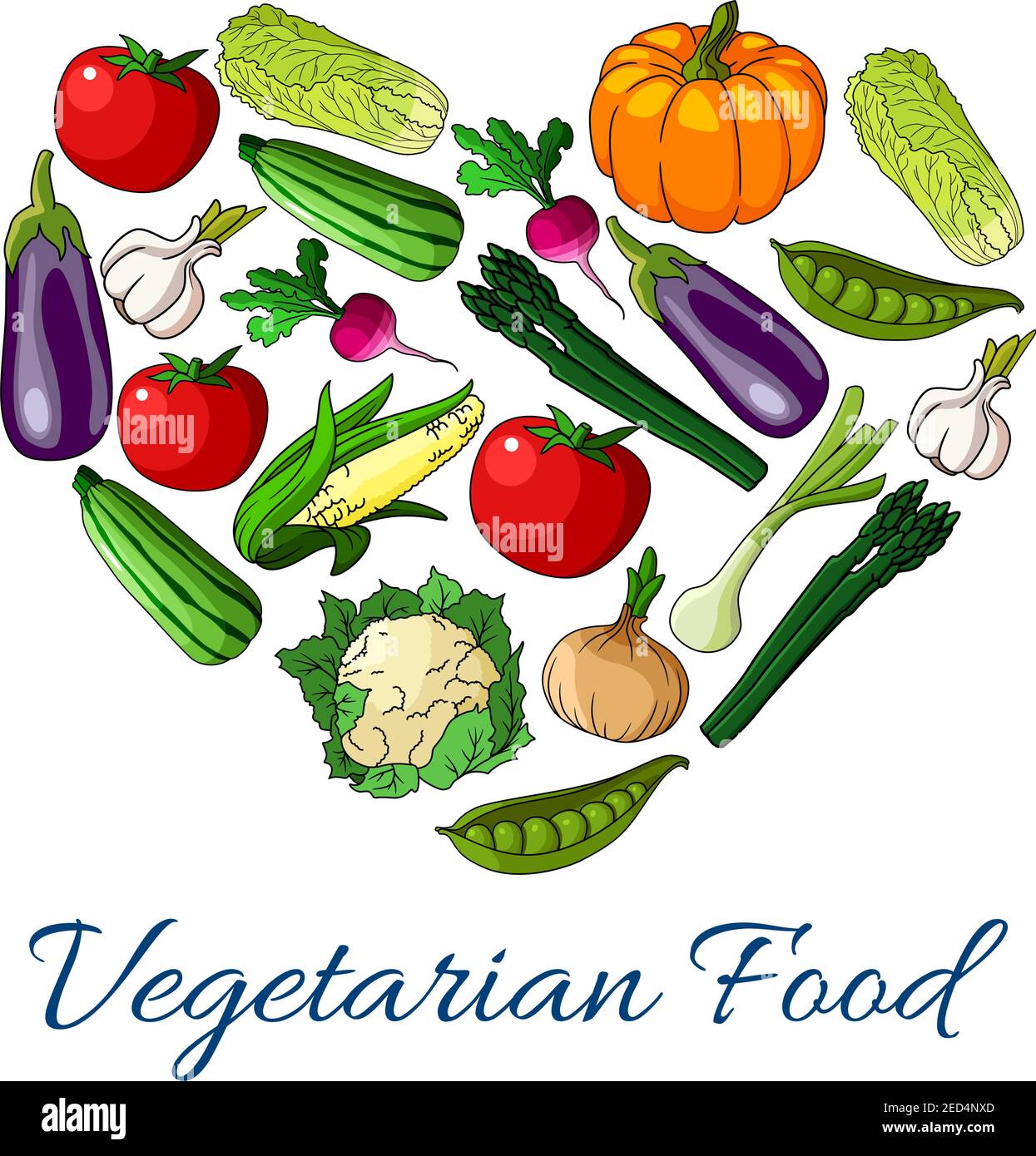 Heart of vegetables. Vector symbol of vegetarian food. Poster with ...