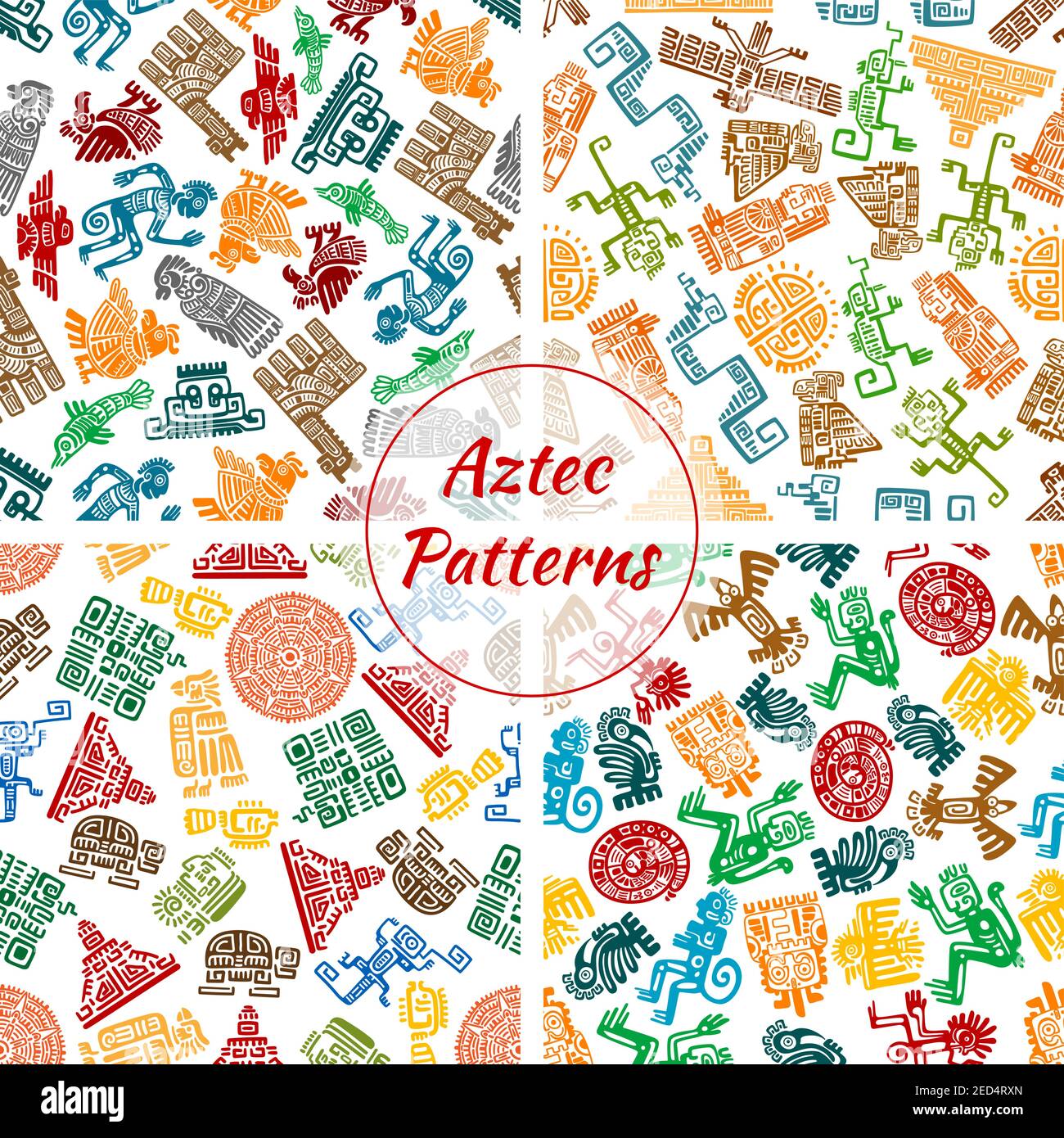 Aztec patterns set. Ancient mexican ornaments with Maya, Inca and Aztec ...