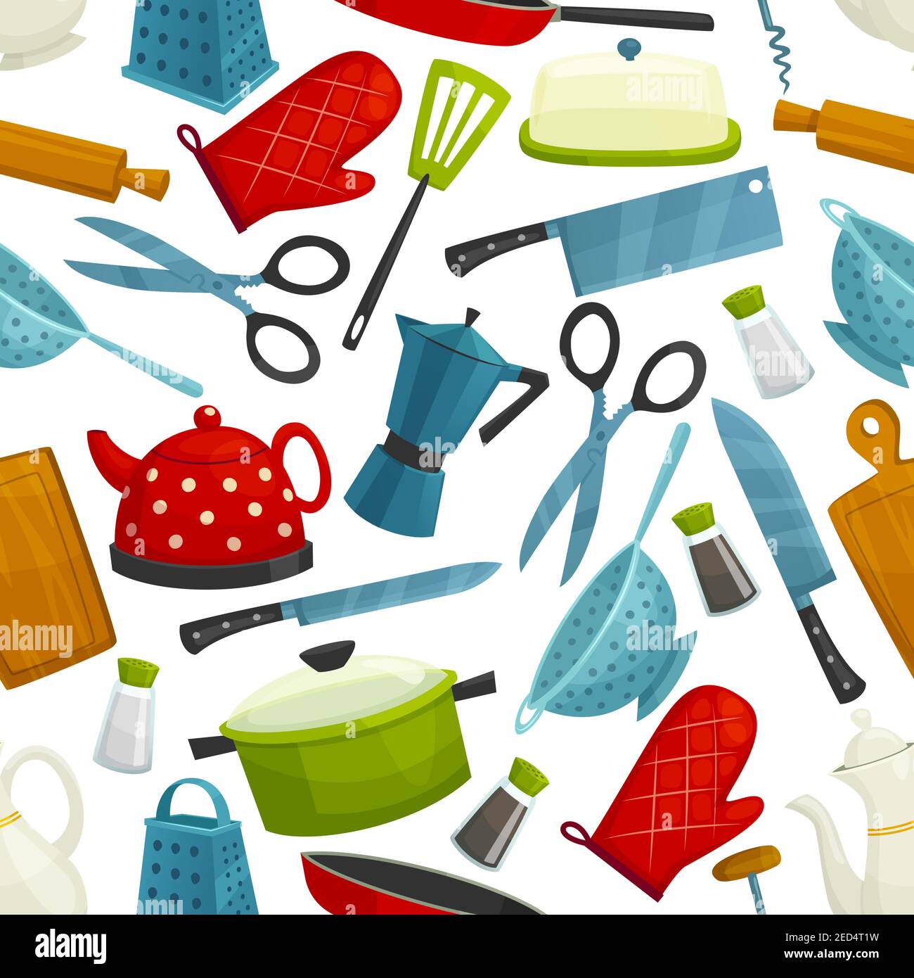 Kitchenware, dishware seamless pattern. Vector background of cooking ...