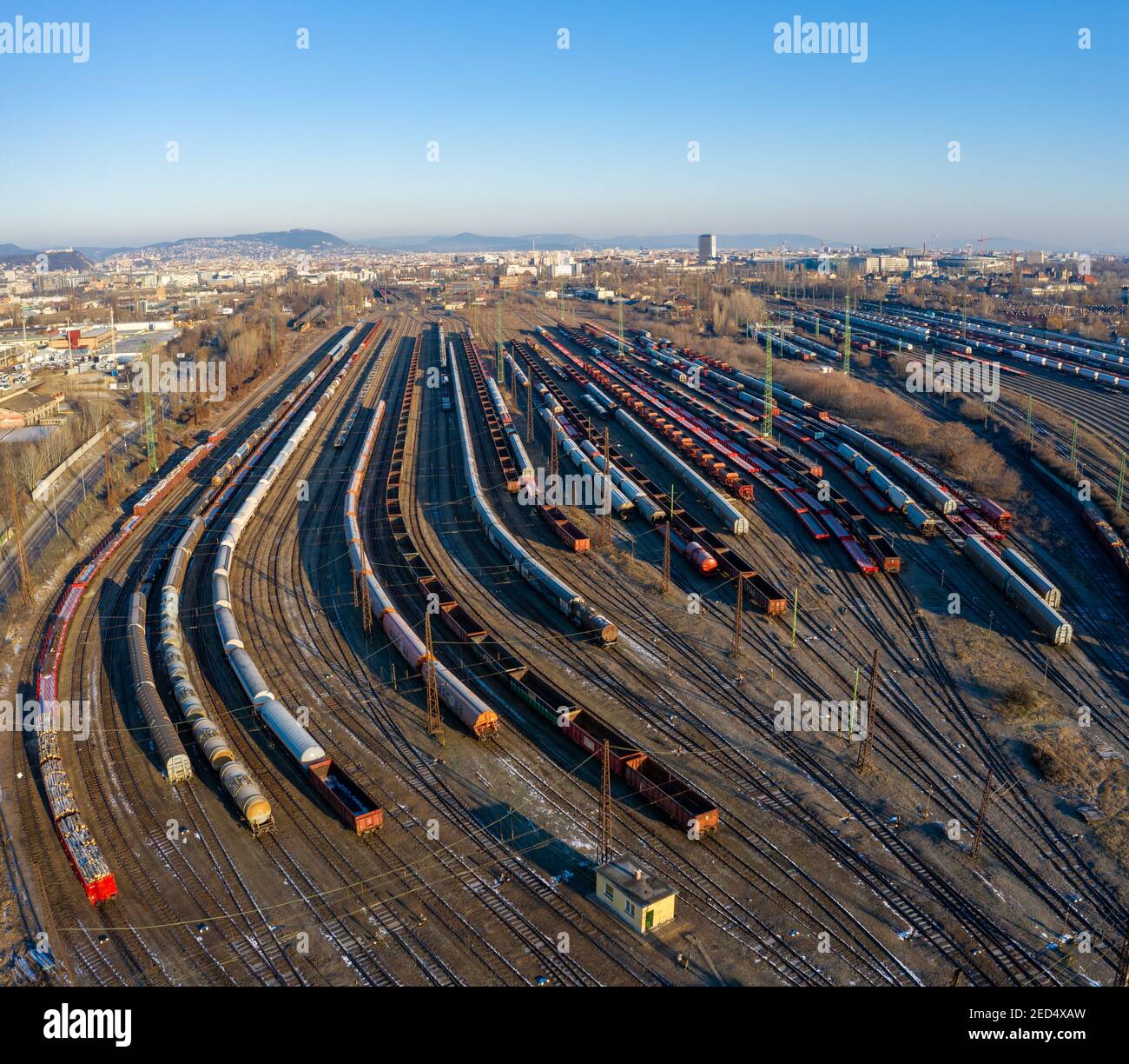 marshalling yard for railway cargo trains in Budapest. This is on ...
