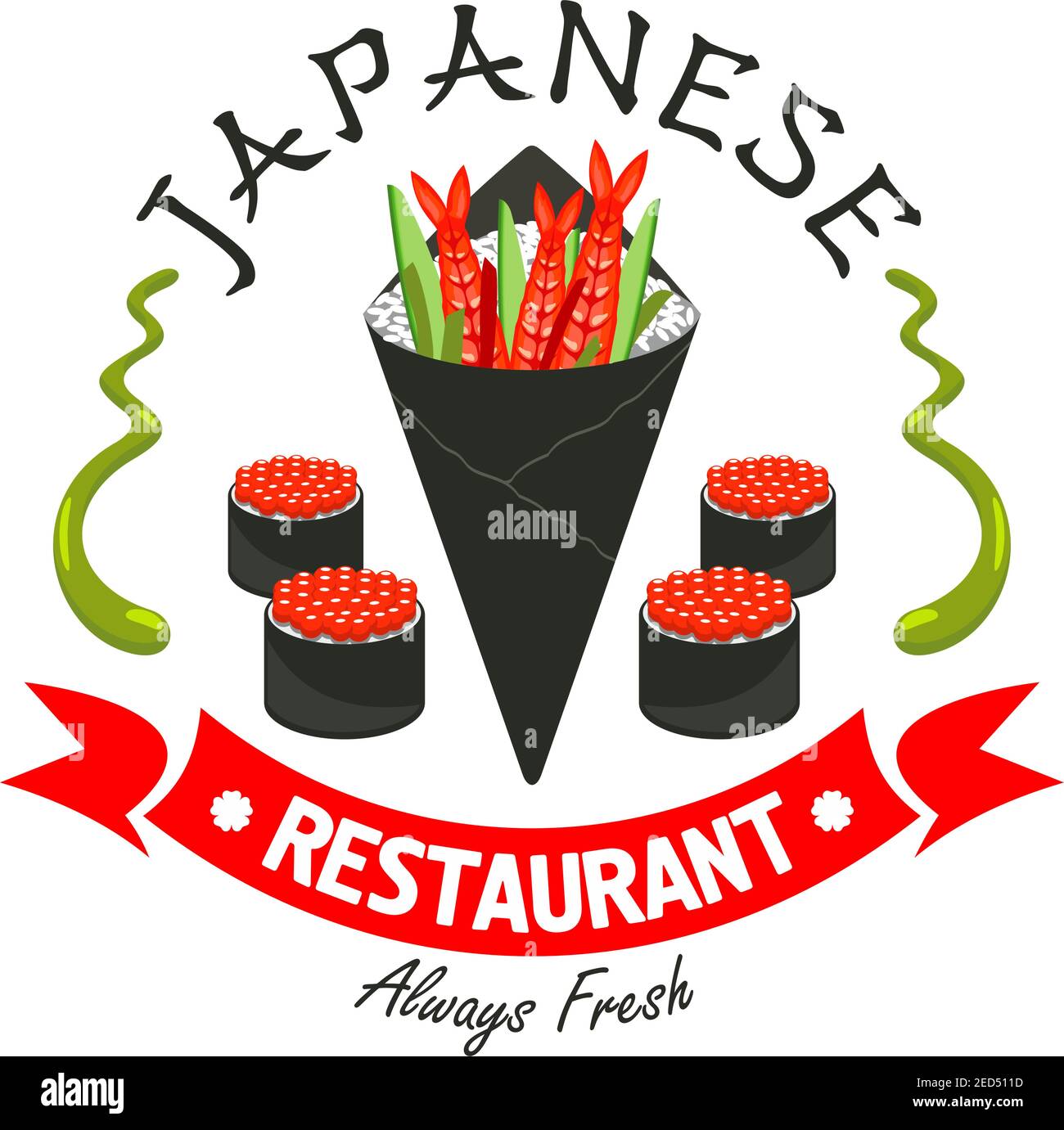 Sushi bar sign. Japanese seafood restaurant vector icon. Oriental ...