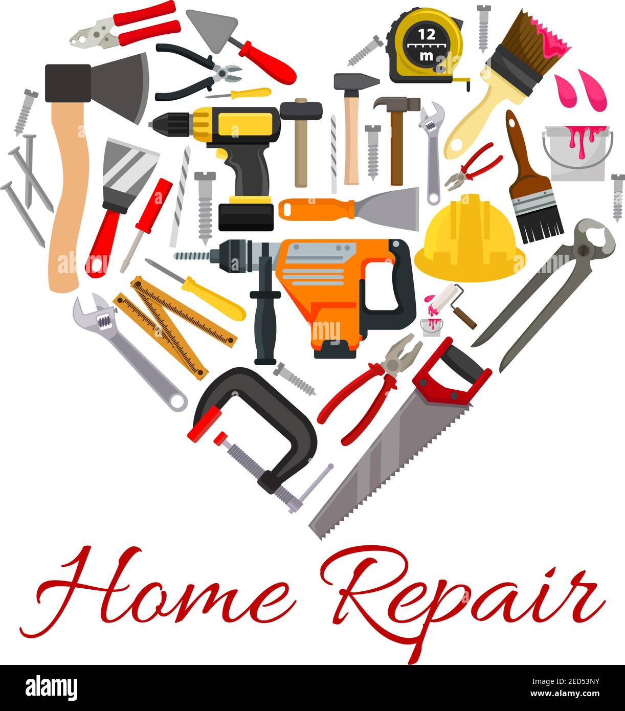 Repair, construction, building, carpentry work tools in shape of heart ...