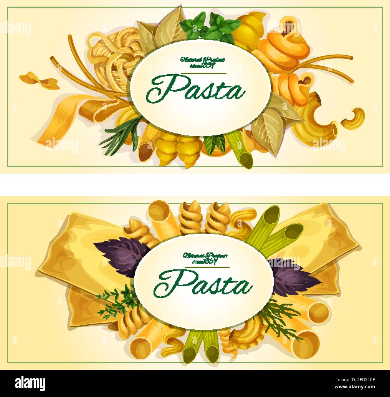 Pasta banners set. Italian cuisine macaroni and spaghetti for ...