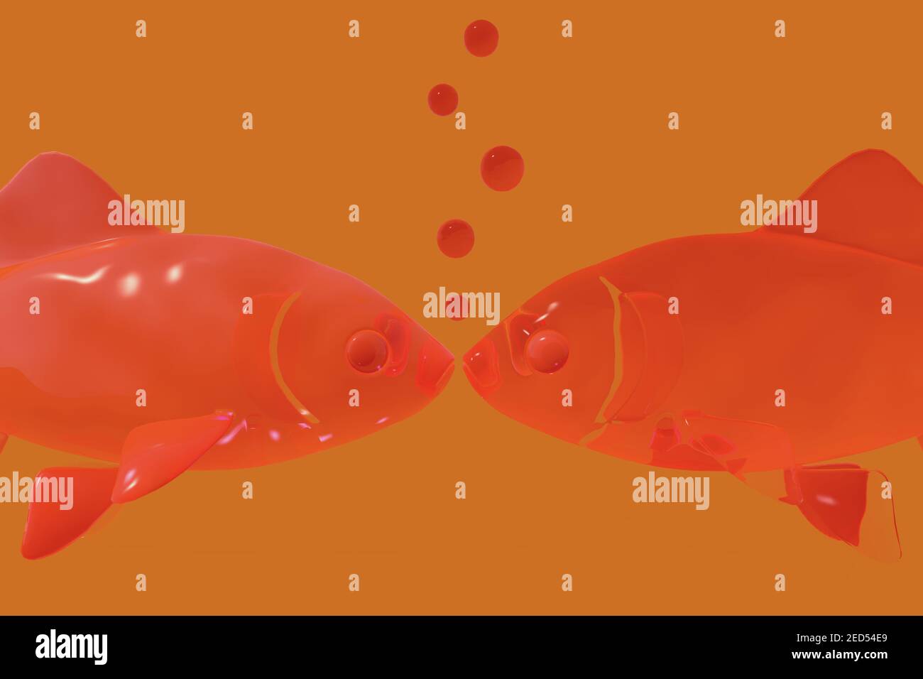 A 3d rendering illustration of two orange fish in love creating bubbles ...