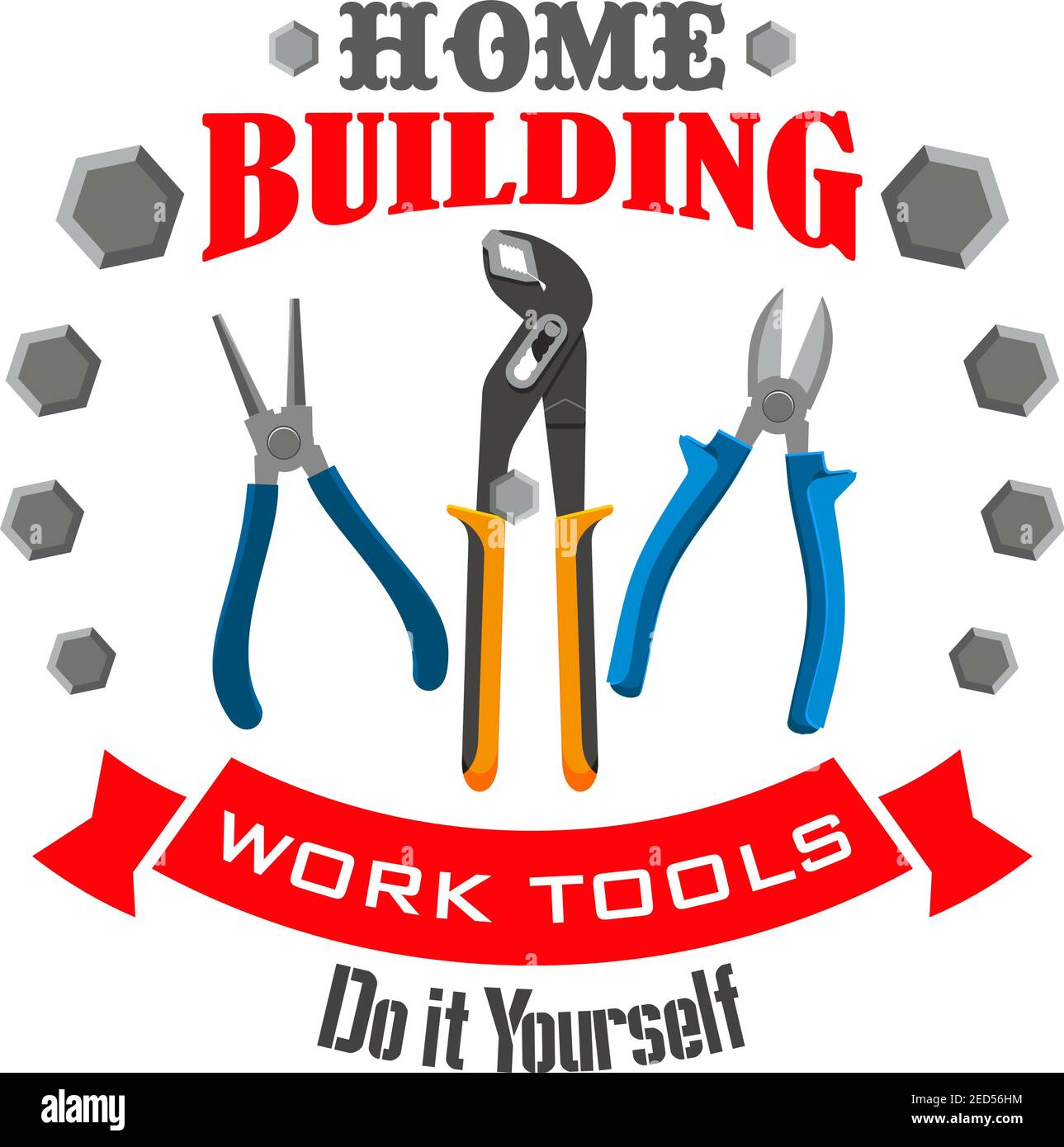 Home building work tools emblem with instruments for fix and repair ...