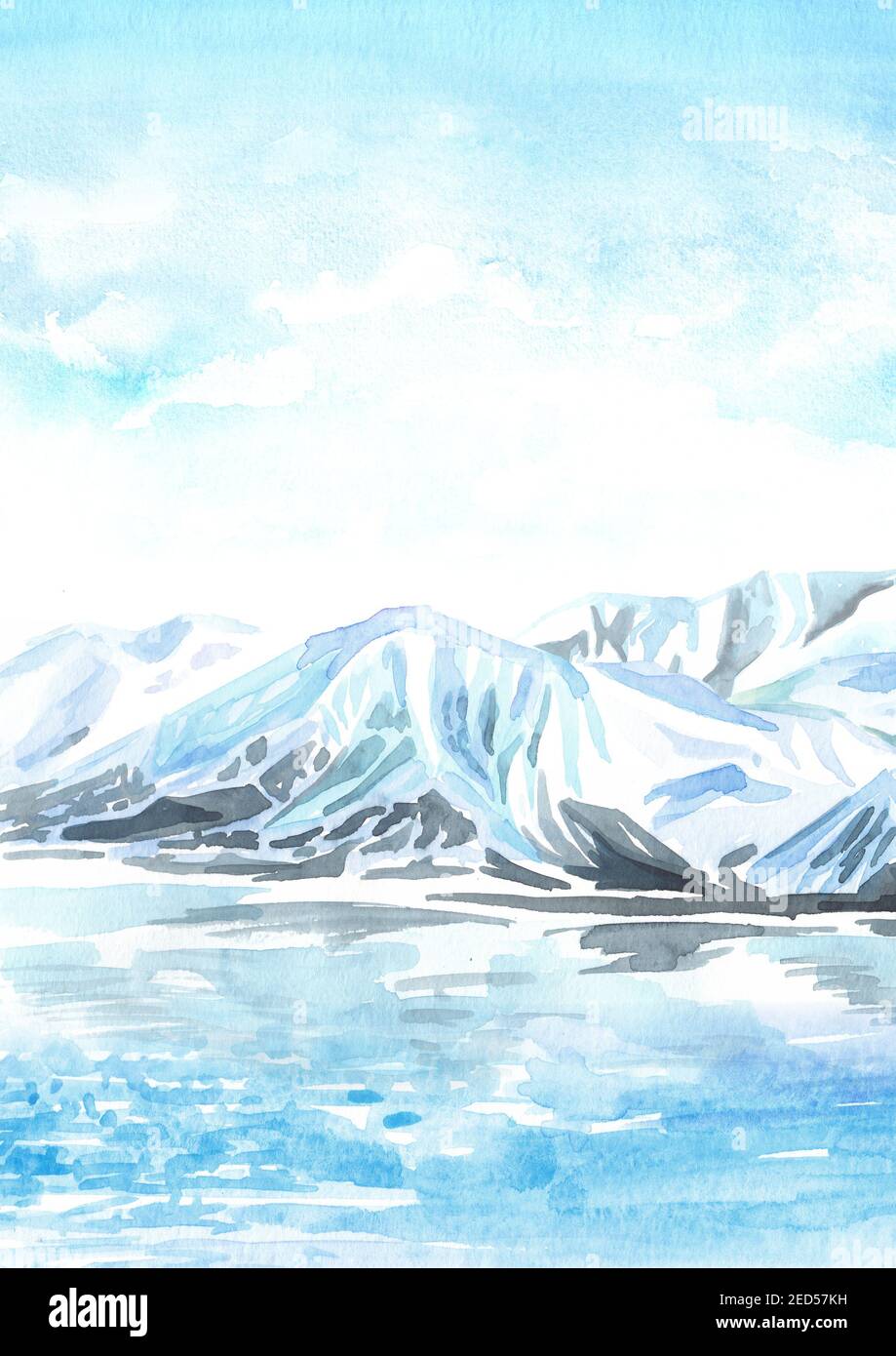 Arctic landscape and glacier. Backgrounds with copy space. Hand-drawn ...