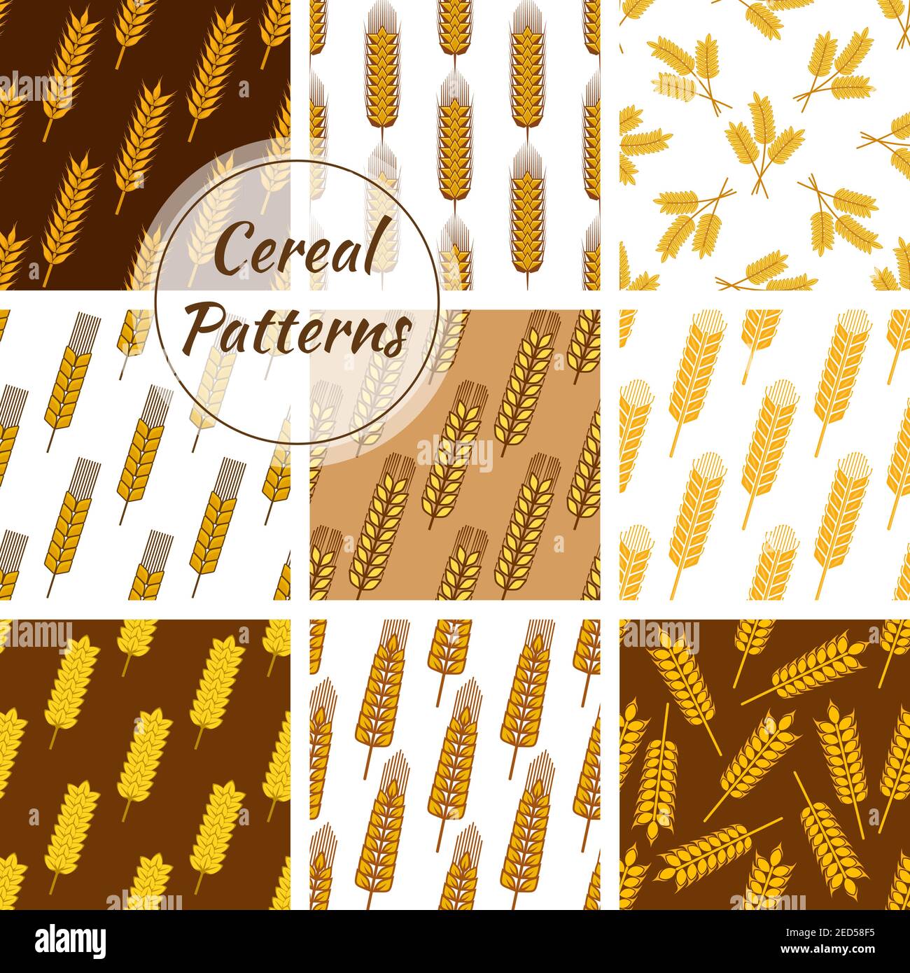 Wheat and rye ears patterns set. Vector seamless background of oat ...
