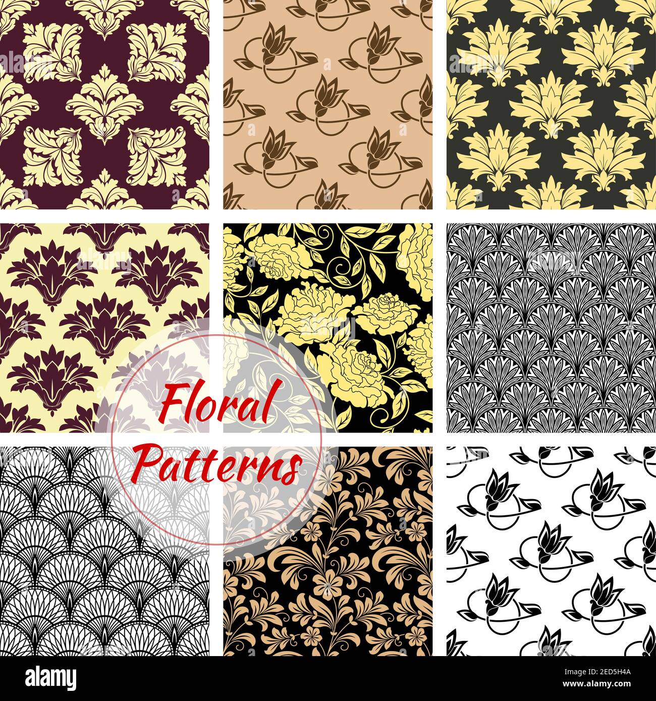 Floral background. Flourish flowery decor tiles set of baroque ...