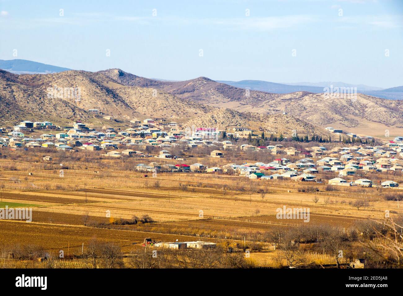 View of the old village in Georgia, Bolnisi village and hill landscape ...