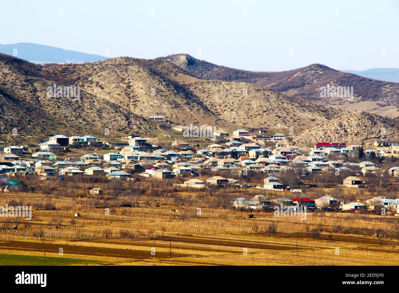 View of the old village in Georgia, Bolnisi village and hill landscape ...
