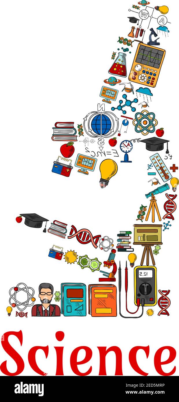 Science microscope symbol designed of astronomy, chemistry, physics ...
