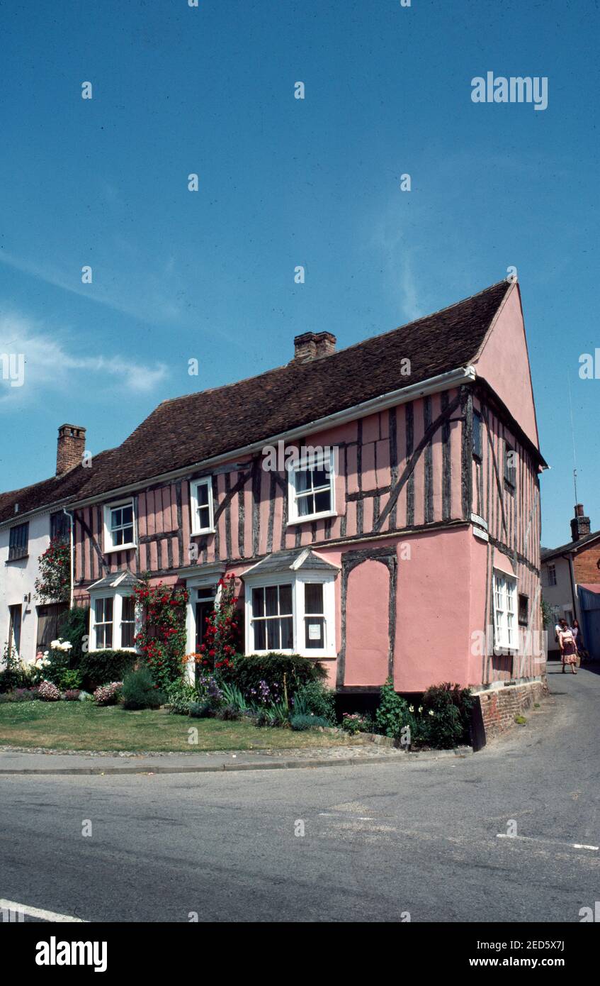 Suffolk pink house with traditional timbered exterior and pargetting ...
