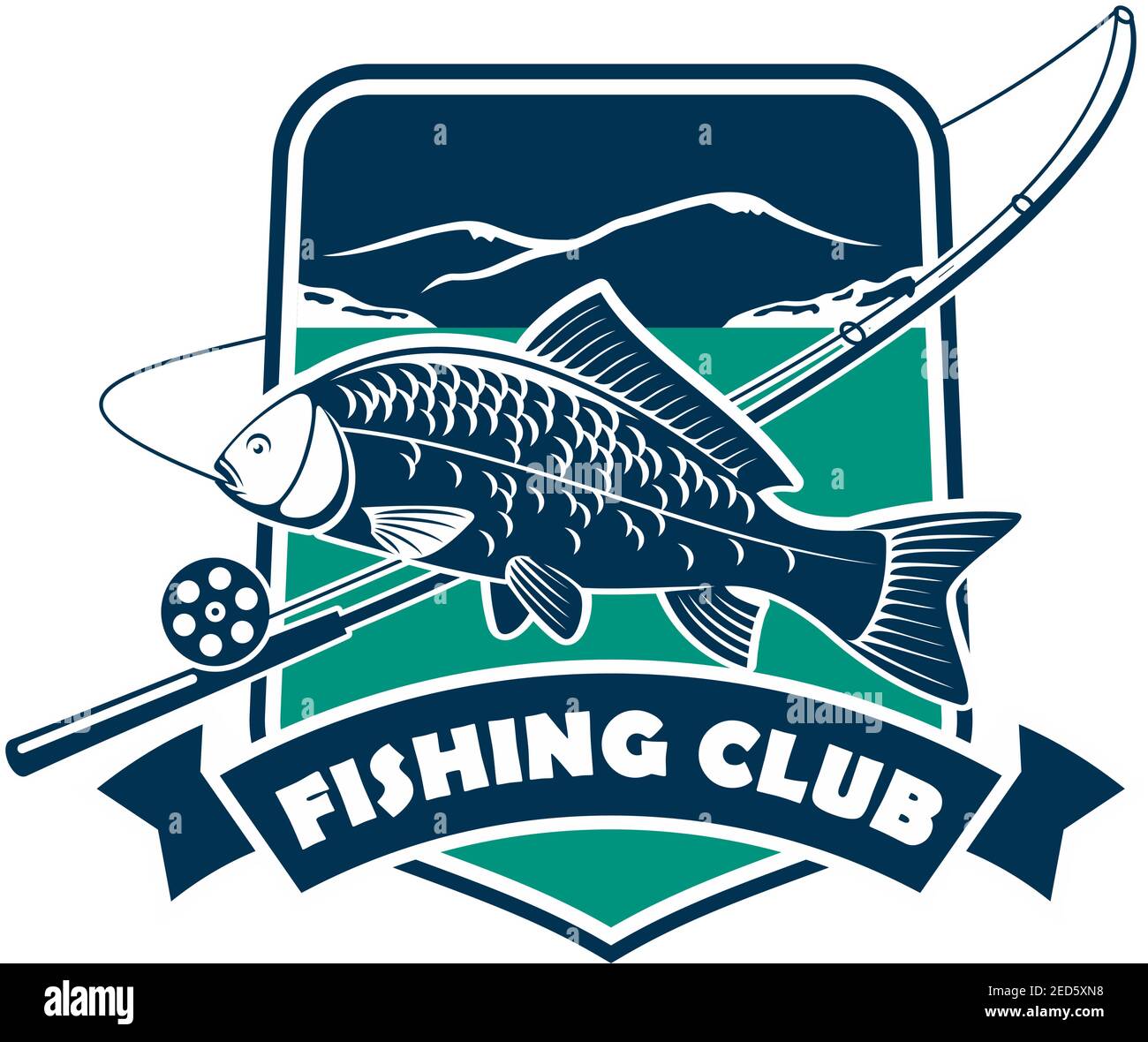 Fishing club sign or emblem. Fisherman sport adventure badge with ...